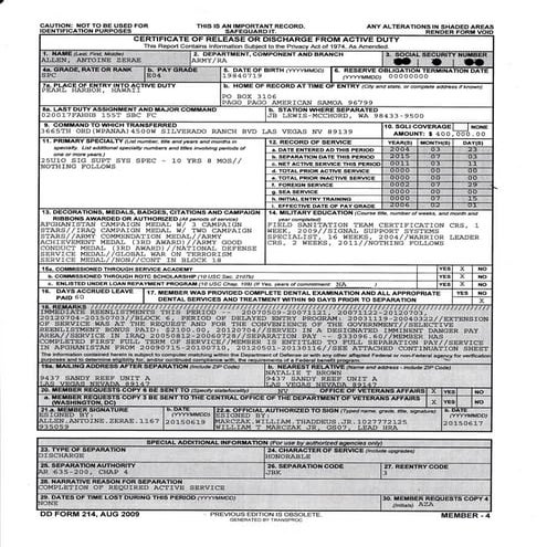 Antoine Allen DD form 214 complete | PDF