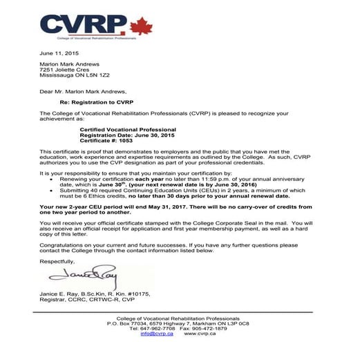 CVRP Acceptance Letter CVPM.Andrews | PDF