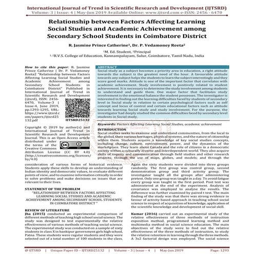 Relationship between Factors Affecting Learning Social Studies and ...