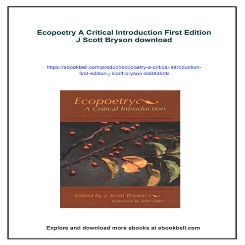 Ecopoetry A Critical Introduction First Edition J Scott Bryson | PDF