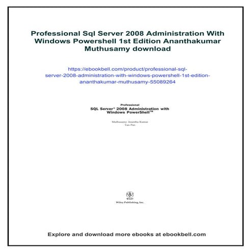 Professional Sql Server 2008 Administration With Windows Powershell 1st Edition Ananthakumar ...