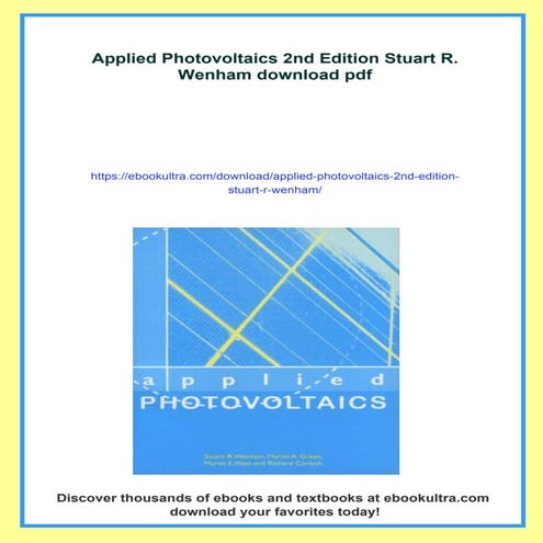 Applied Photovoltaics 2nd Edition Stuart R. Wenham | PDF