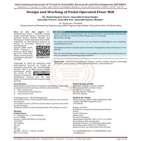 Design and Working of Pedal Operated Flour Mill | PDF