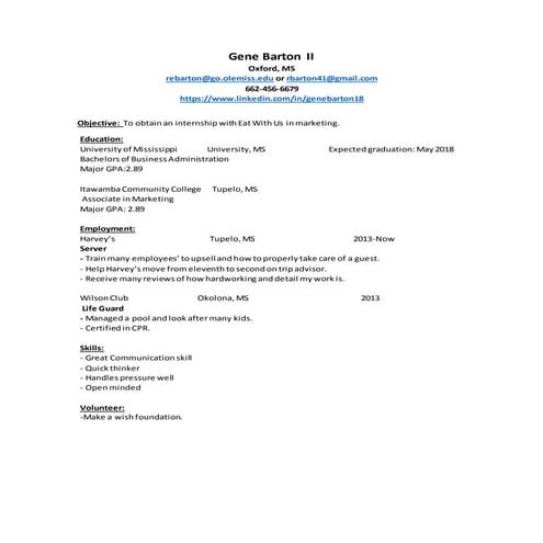 Gene Barton II Resume 2 | DOCX