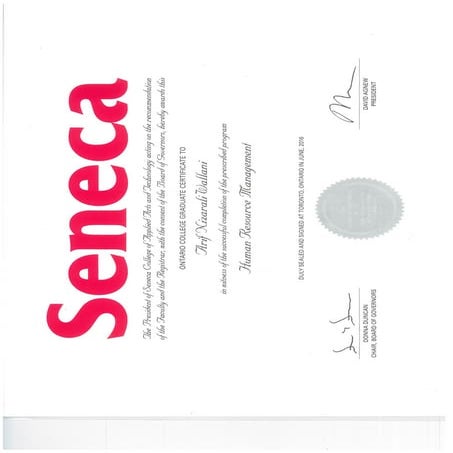 Human Resources Management Certificate - Seneca College- Arif Wallani | PDF