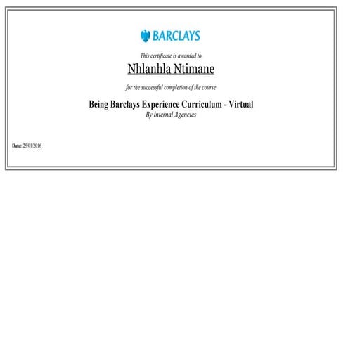 Being Barclays Experience Curriculum - Virtual | PPT