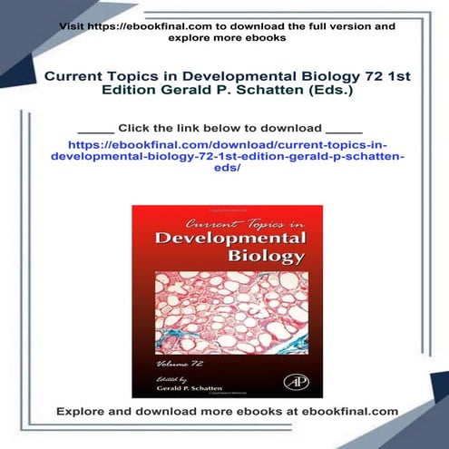 Current Topics in Developmental Biology 72 1st Edition Gerald P ...