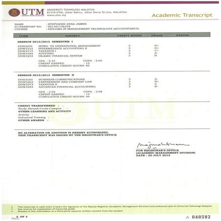 Academic Transcript_Pg 3 of 3 | PDF