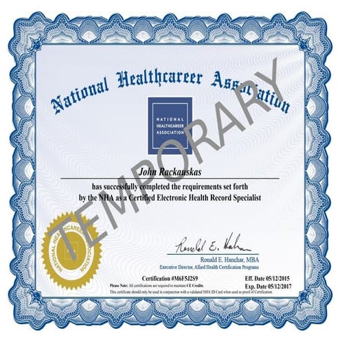Temporary Certificate - CEHRS | PDF