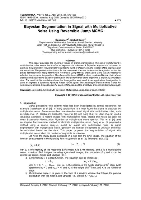 Bayesian Segmentation In Signal With Multiplicative Noise Using Reversible Jump Mcmc Pdf
