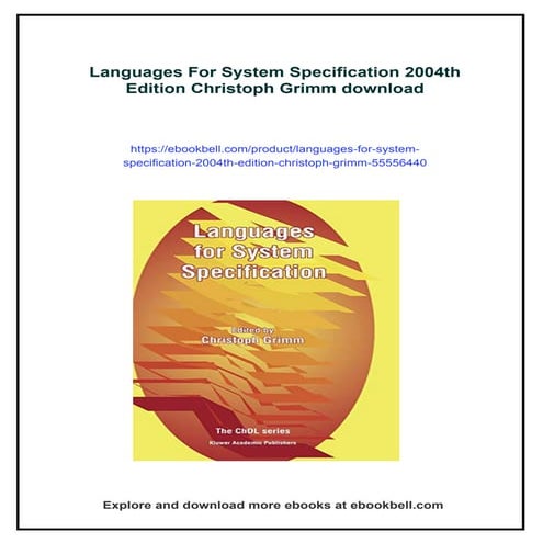 Languages For System Specification 2004th Edition Christoph Grimm | PDF