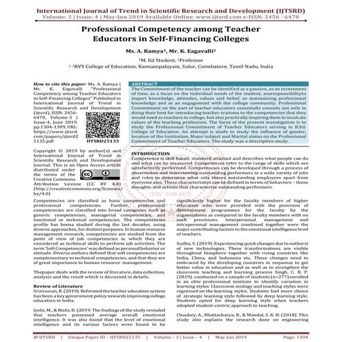 Professional Competency among Teacher Educators in Self Financing Colleges | PDF