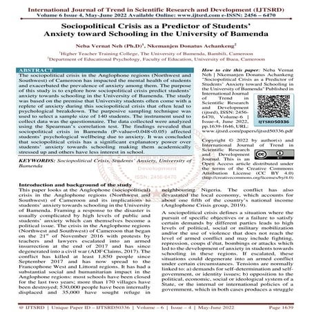 Sociopolitical Crisis as a Predictor of Students’ Anxiety toward ...