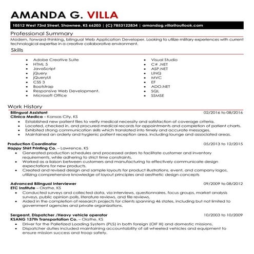 Amanda G. Villa Resume Most Recent | PDF