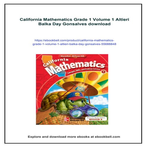 California Mathematics Grade 1 Volume 1 Altieri Balka Day Gonsalves | PDF