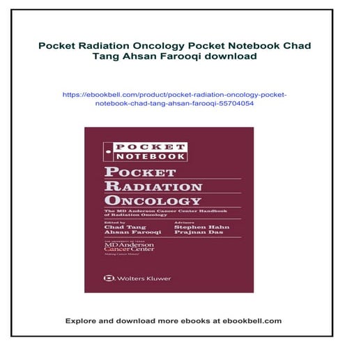 Pocket Radiation Oncology Pocket Notebook Chad Tang Ahsan Farooqi | PDF