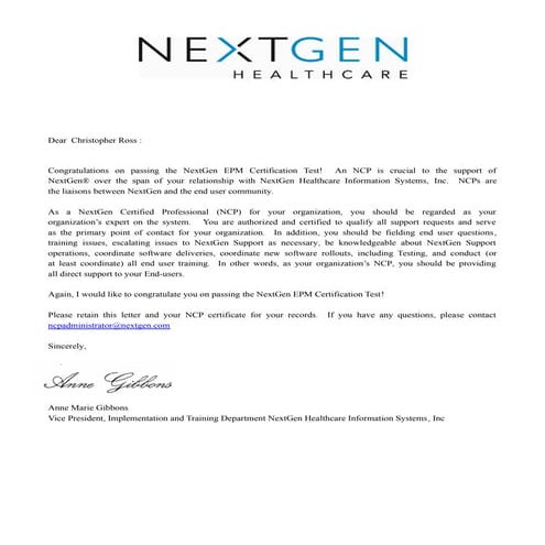 CHR NCP EPM certificate 12-7-12 | PDF