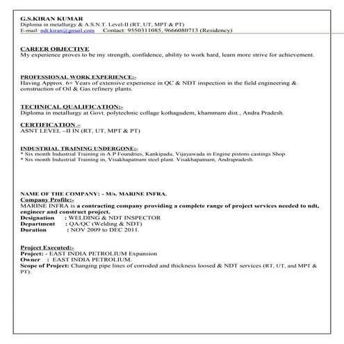 kiran qc inspector | DOC