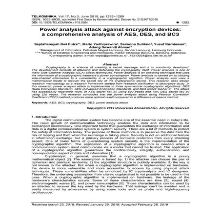 Power analysis attack against encryption devices: a comprehensive analysis of AES, DES, and BC3 ...