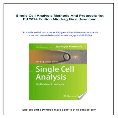 Single Cell Analysis Methods And Protocols 1st Ed 2024 Edition Miodrag Guvi | PDF