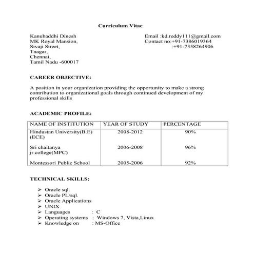 Dinesh Curriculum vitae | PDF