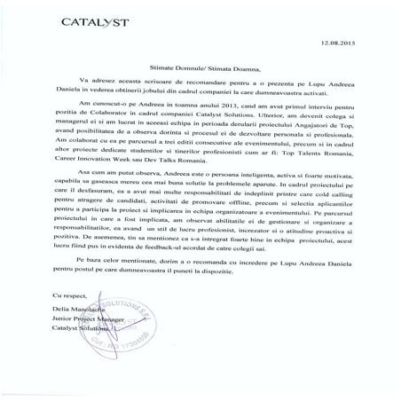 Scrisoare de recomandare_Manolache Delia, Project Manager Catalyst ...