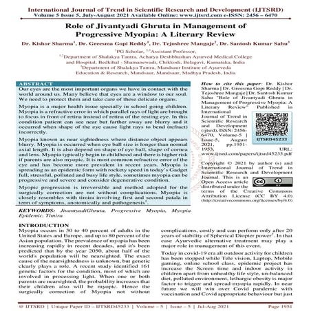 Role of Jivantyadi Ghruta in Management of Progressive Myopia A ...