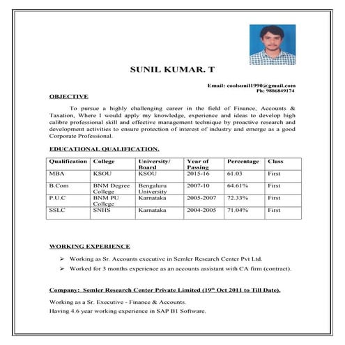 Resume - Sunilkumar T | PDF