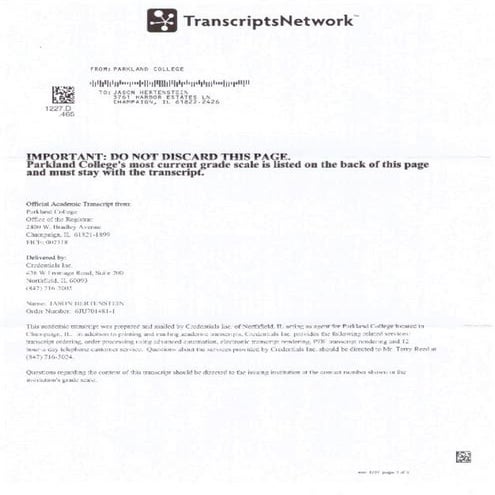 Parkland College Transcripts | PDF