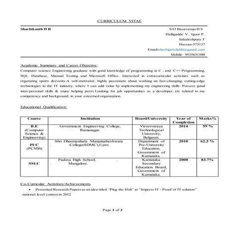 CURRICULUM VITAE Shashi | DOCX