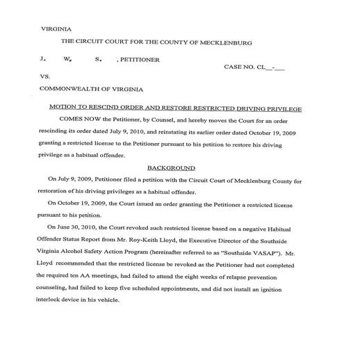 Motion to Rescind Order | PDF