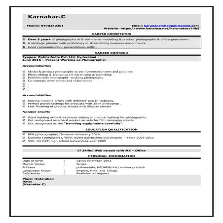 CK resume | DOC | Photography | Arts and Crafts