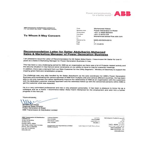 Recommendation Letter from ABB Abu Dhabi | PDF
