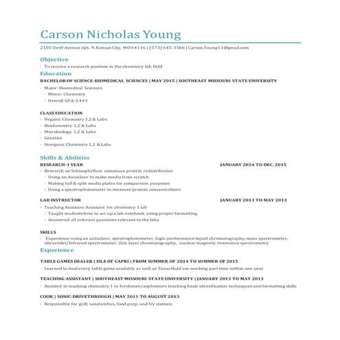 Carson Young Resume 2016 | DOCX