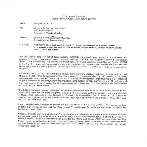 FY15 Final Metro-Expo AWP Report SJR with MTA & Expo Info | PDF