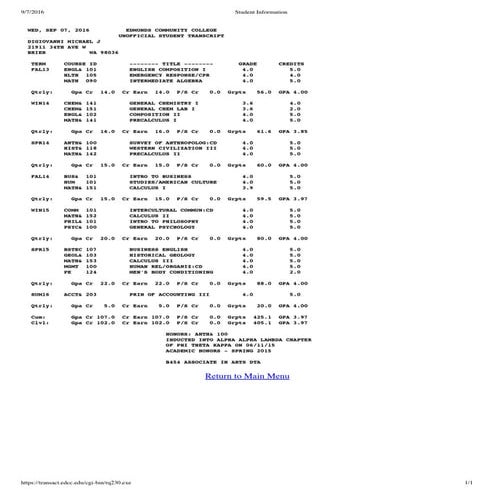 Unofficial Edmonds Community College and High School Transcripts | PDF
