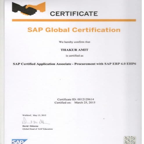 SAP Certificate - Amit Thakur | PDF