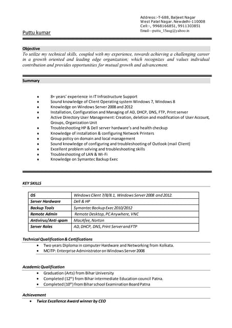 Resume | DOC | IT and Internet Support | Internet