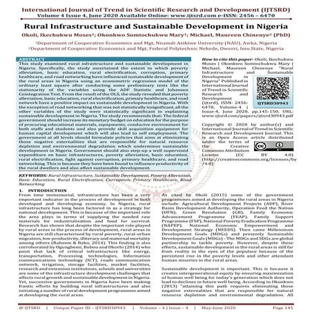 Rural Infrastructure and Sustainable Development in Nigeria | PDF