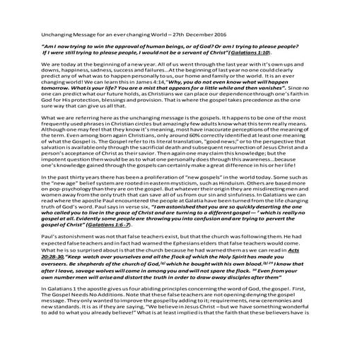 27th December 2016 - An unchanging message for an ever changing world ...