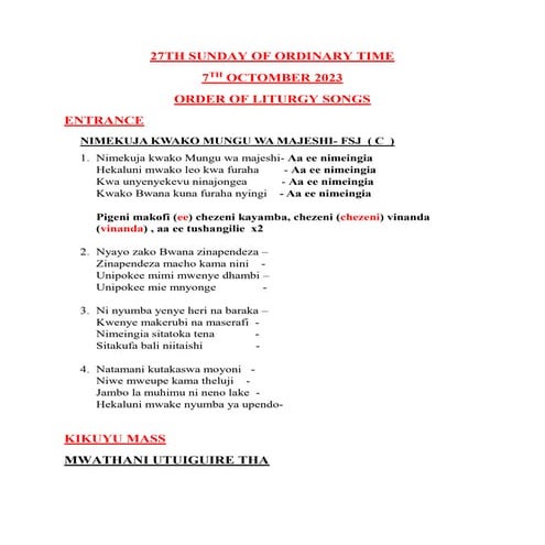 27TH SUNDAY OF ORDINARY TIME.docx songs for mass | DOCX
