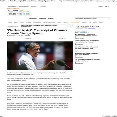 'We need to act' transcript of obama's climate change speech | PDF