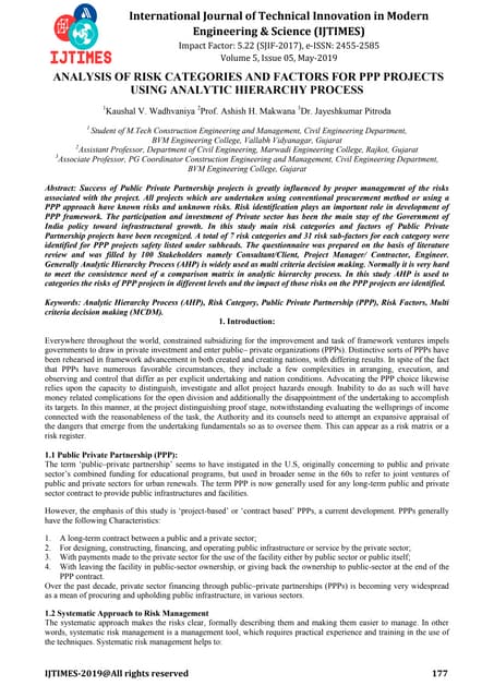 RISK ANALYSIS OF INFRASTRUCTURE PROJECTS UNDER PUBLIC PRIVATE PARTNERSHIPS | PDF