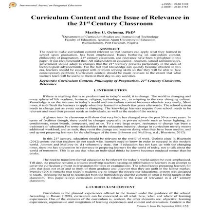 Curriculum Content and the Issue of Relevance in the 21st Century ...