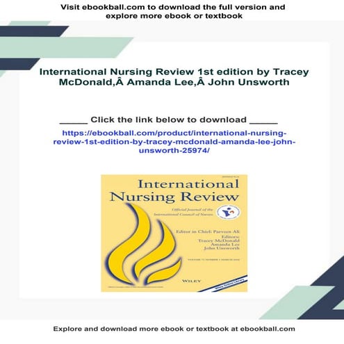 International Nursing Review 1st edition by Tracey McDonald,Â Amanda ...