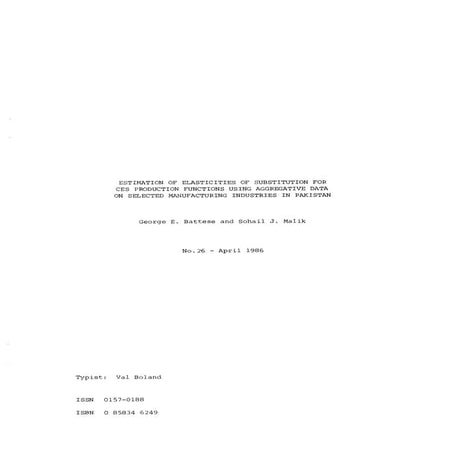 Estimation of Elasticities of Substitution for CES Production Functions using Aggregative Data | PDF