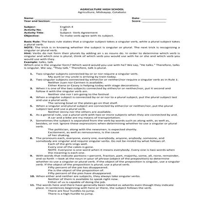 Subject Verb Agreement (Grade 7 English) | PPTX