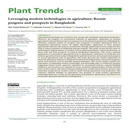 Leveraging modern technologies in agriculture: Recent progress and prospects in Bangladesh | PDF