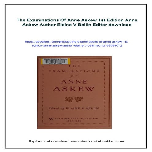 The Examinations Of Anne Askew 1st Edition Anne Askew Author Elaine V Beilin Editor | PDF