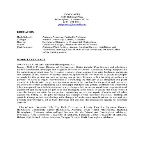 Jody Caver Resume | RTF